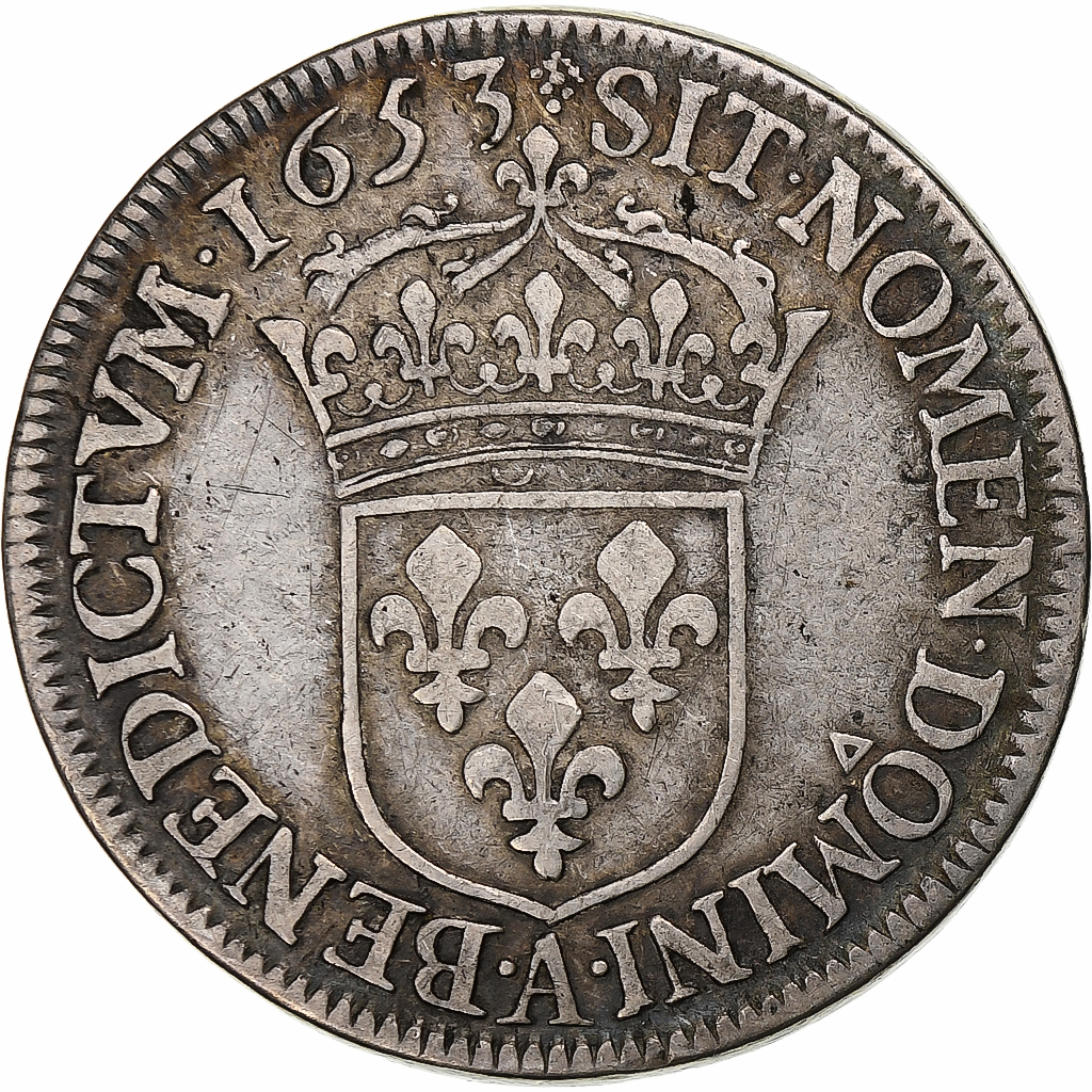 France, Louis XIV, 1/2 Écu à la mèche longue, 1653, Paris, Silver,