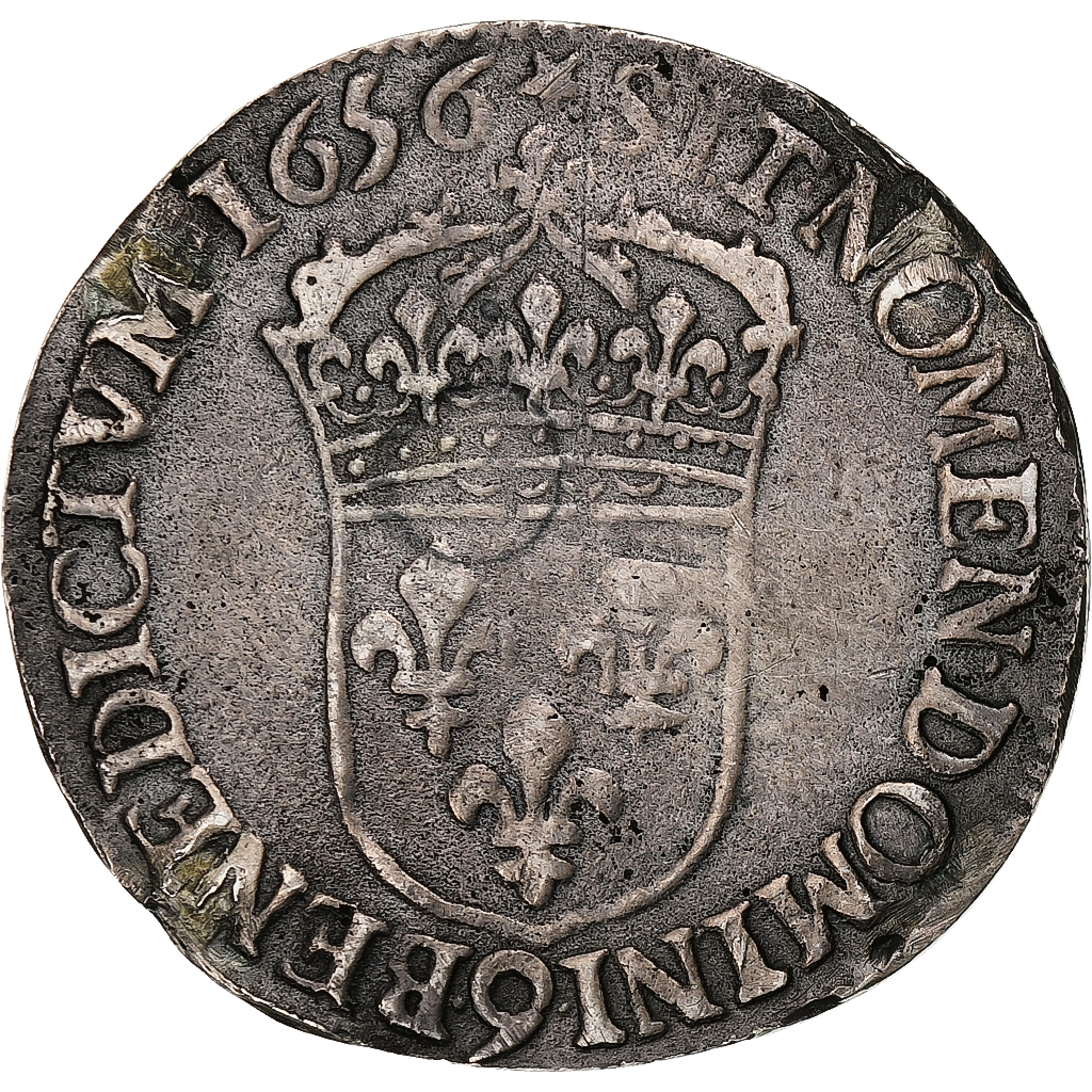 France, Louis XIV, 1/2 Écu à la mèche longue, 1656, Rennes, Silver