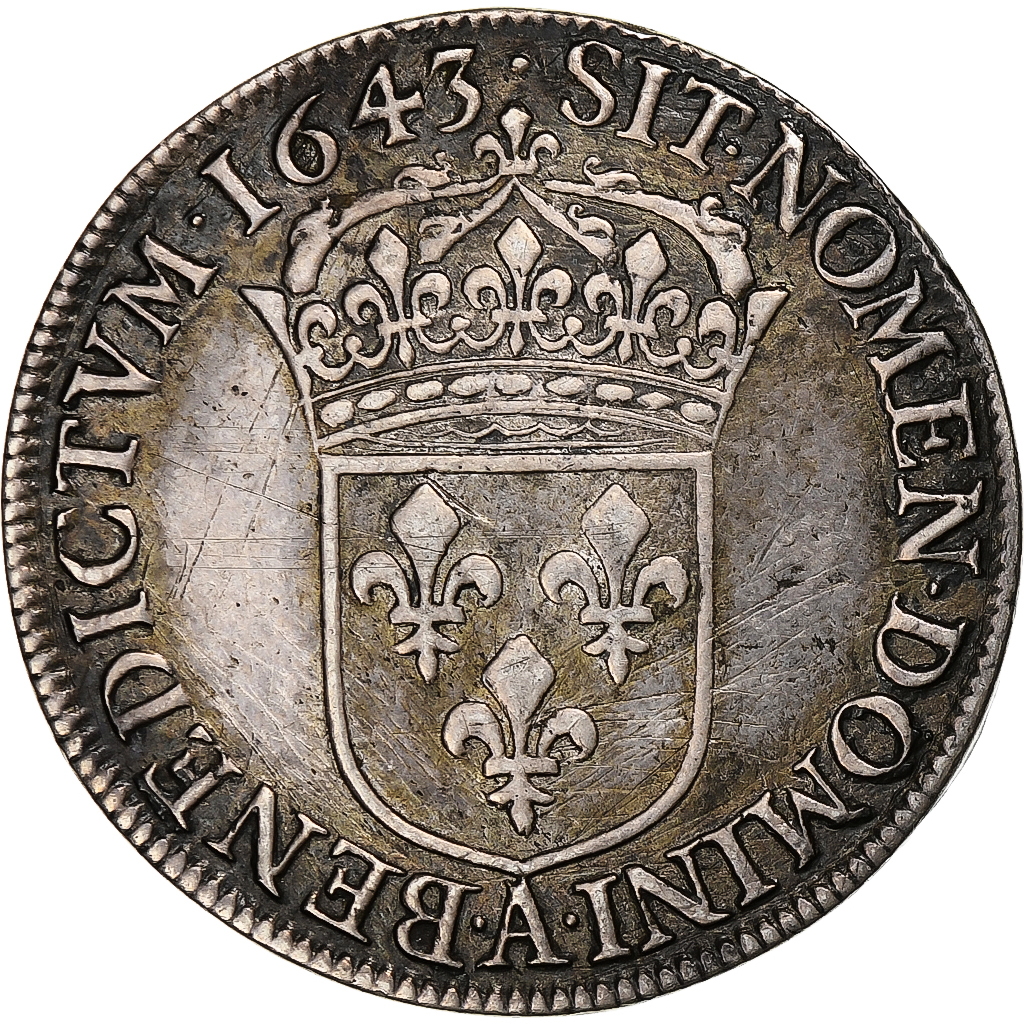 France, Louis XIV, 1/2 Écu à la mèche courte, 1643, Paris, Silver,