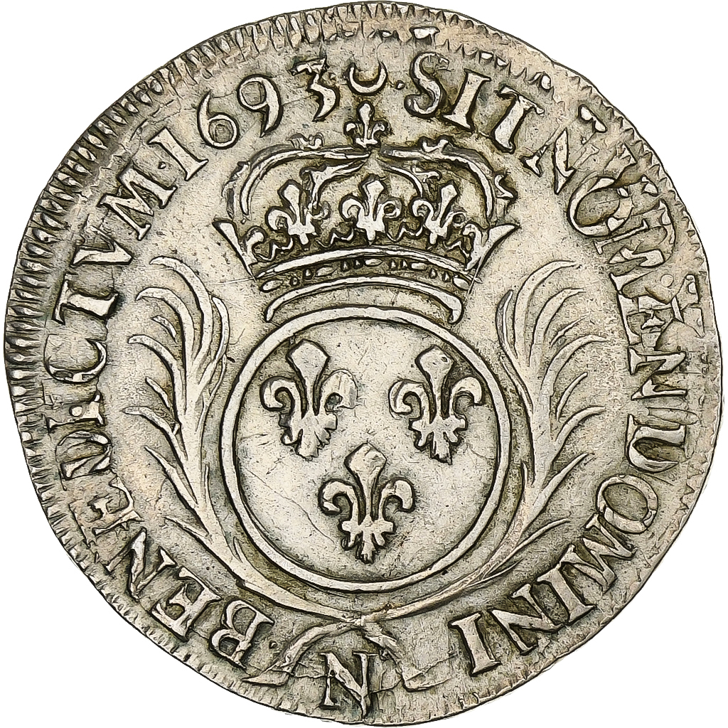 France, Louis XIV, 1/2 Ecu aux palmes, 1693, Montpellier, reformed, Silver