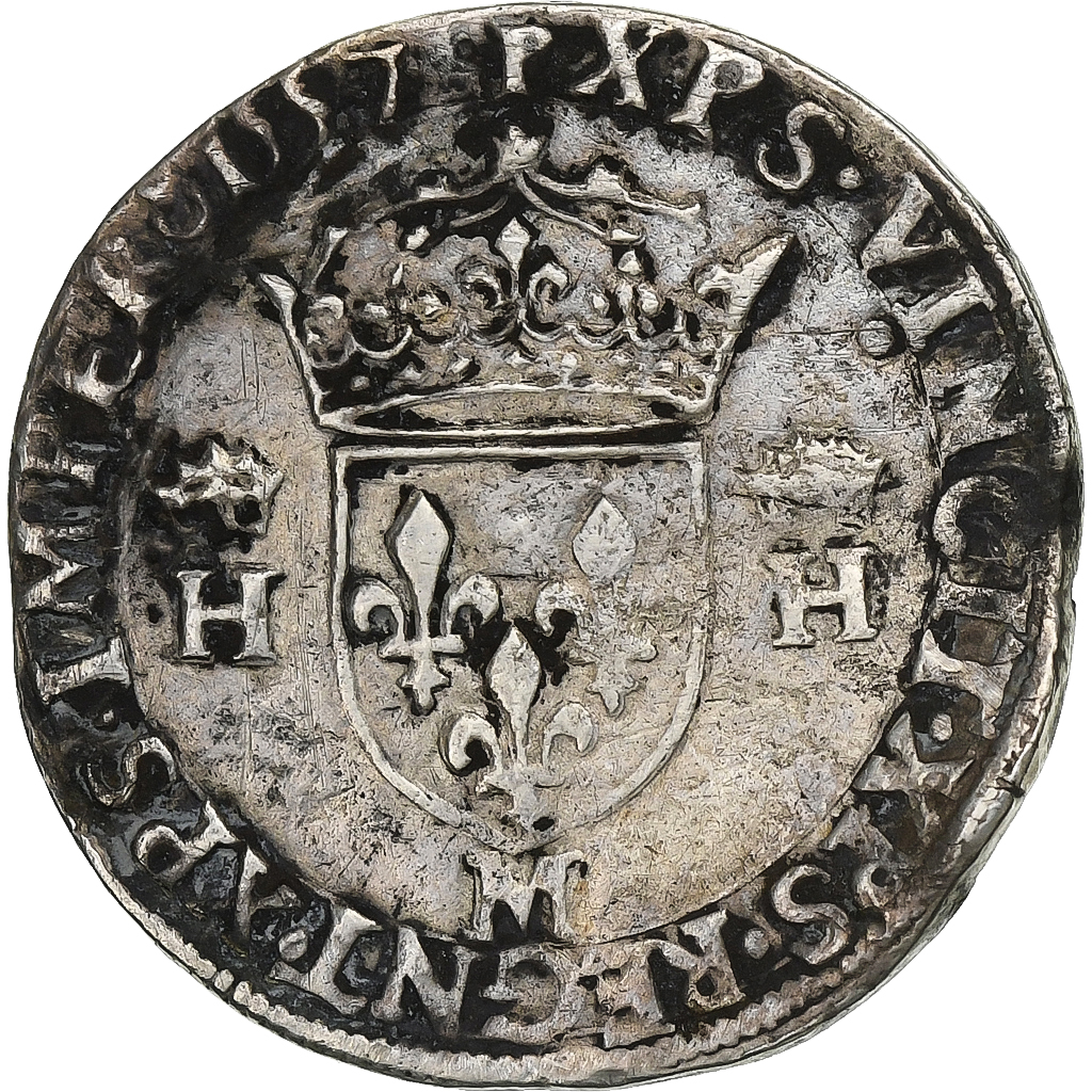 France, Henri II, Teston, 1557, Toulouse, Silver, , Gadoury:373D