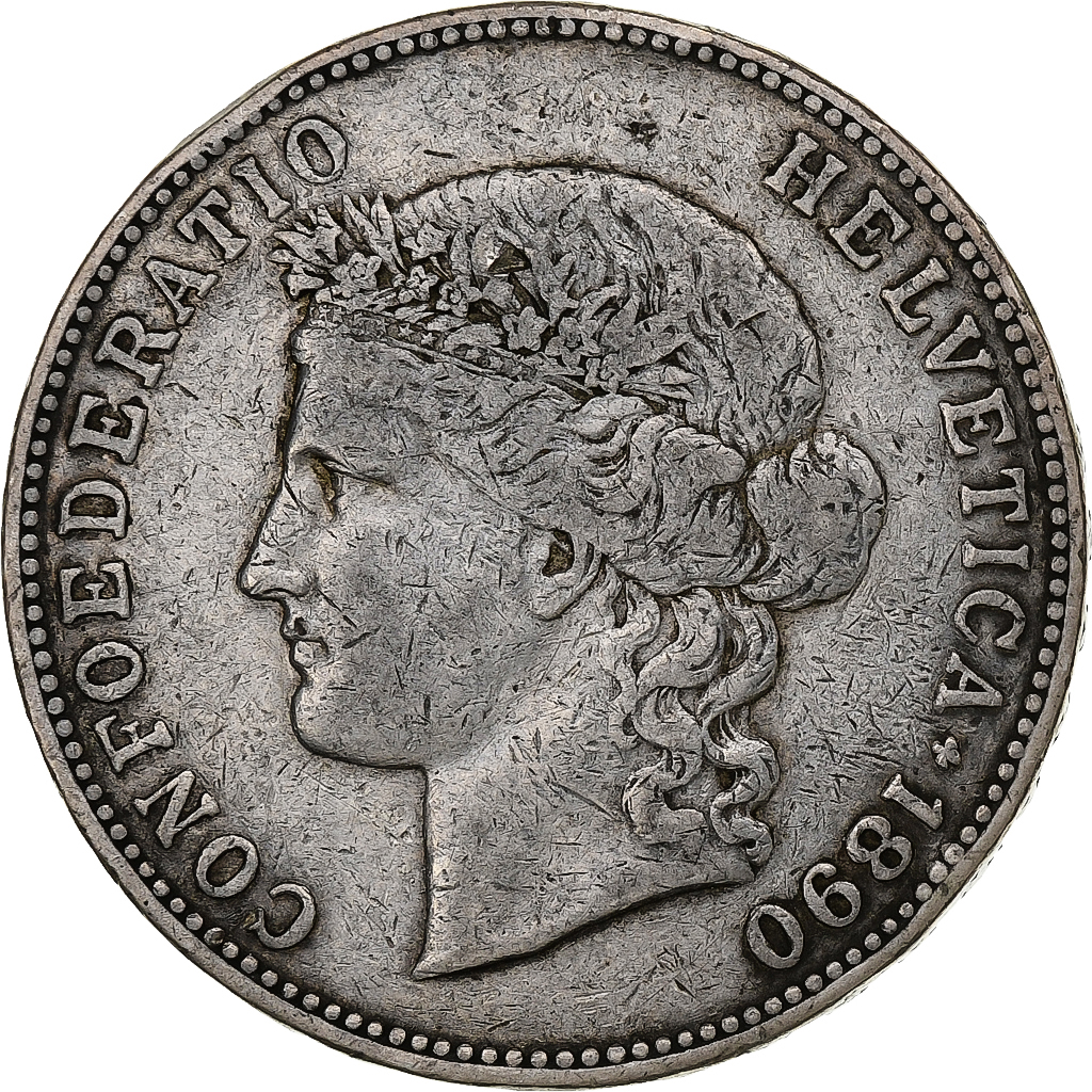 Switzerland, 5 Francs, Helvetia, 1890, Bern, Silver, , KM:34 | European ...