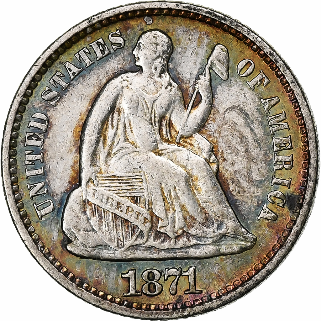 United States, Half Dime, Seated Liberty, 1871, Philadelphia, Silver,