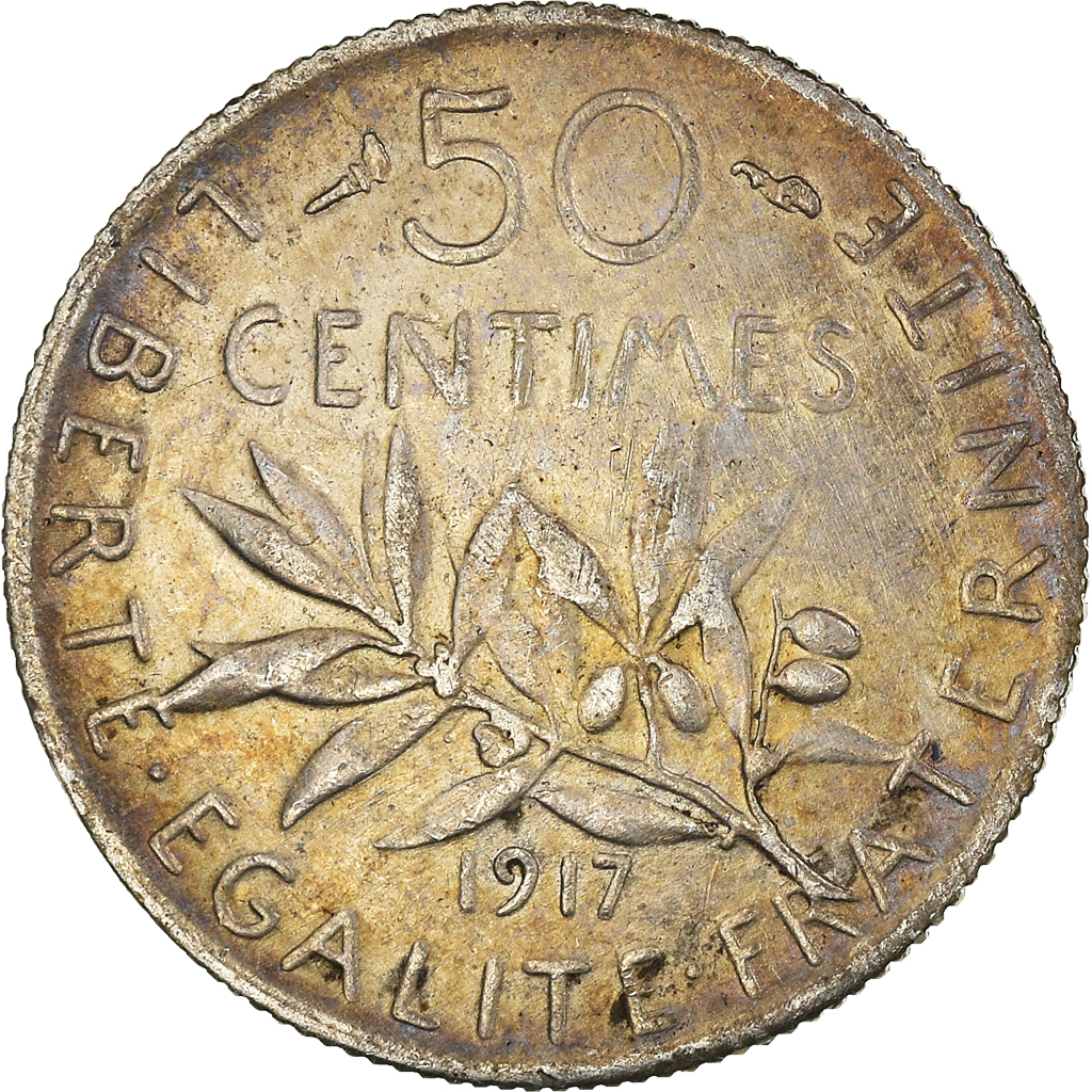 Coin, France, Semeuse, 50 Centimes, 1917, Paris, , Silver, KM:854