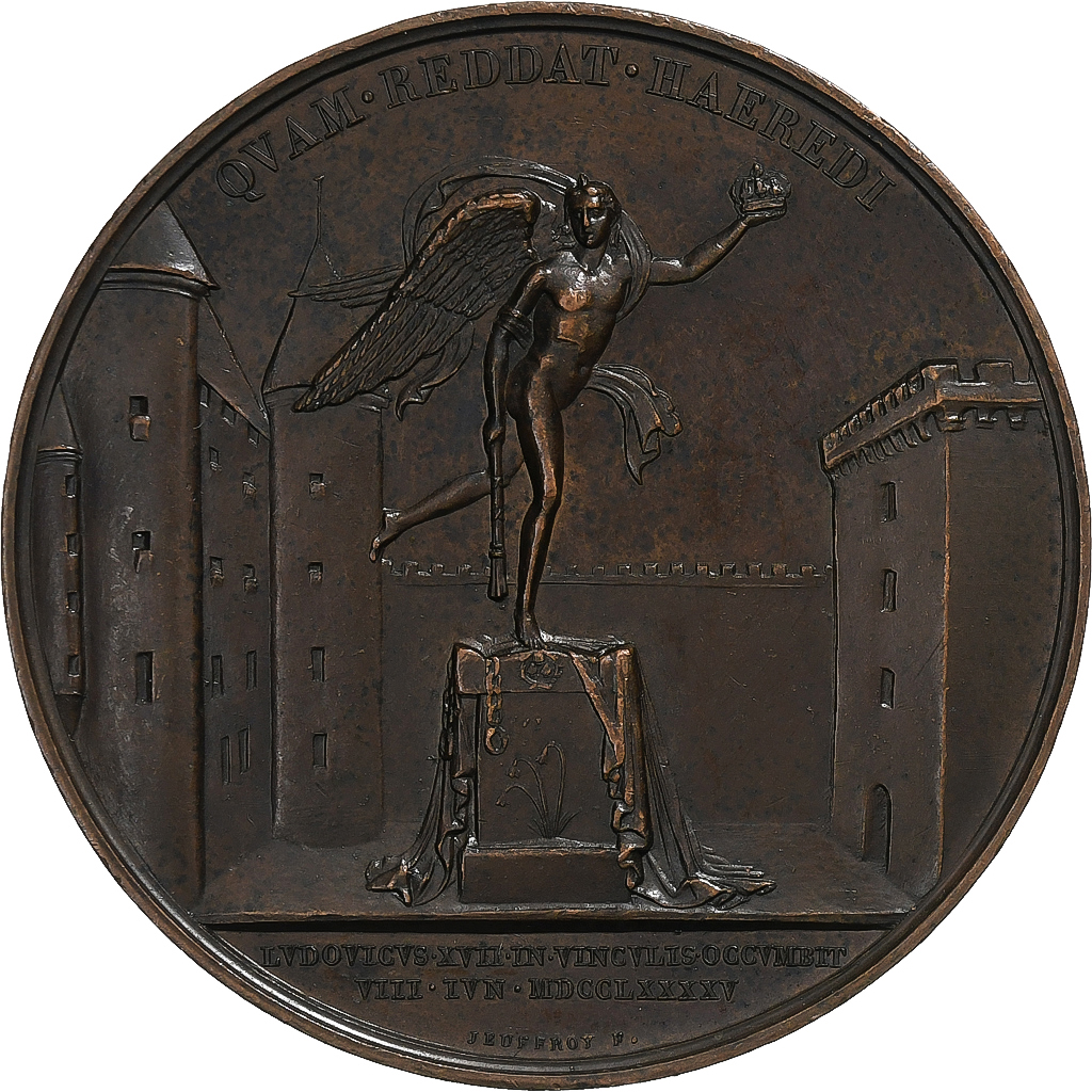 France, Medal, Louis XVII, Prison du Temple, 1814-1826, Bronze,
