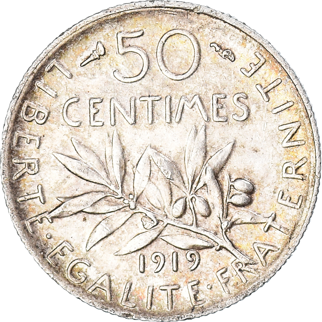 Coin, France, Semeuse, 50 Centimes, 1919, Paris, , Silver, KM:854