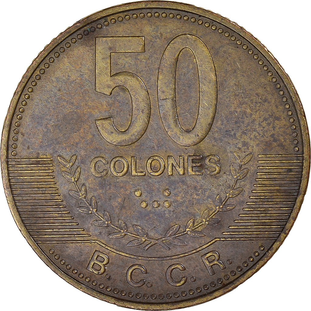Coin, Costa Rica, 50 Colones, 2007 | North & Central American and ...