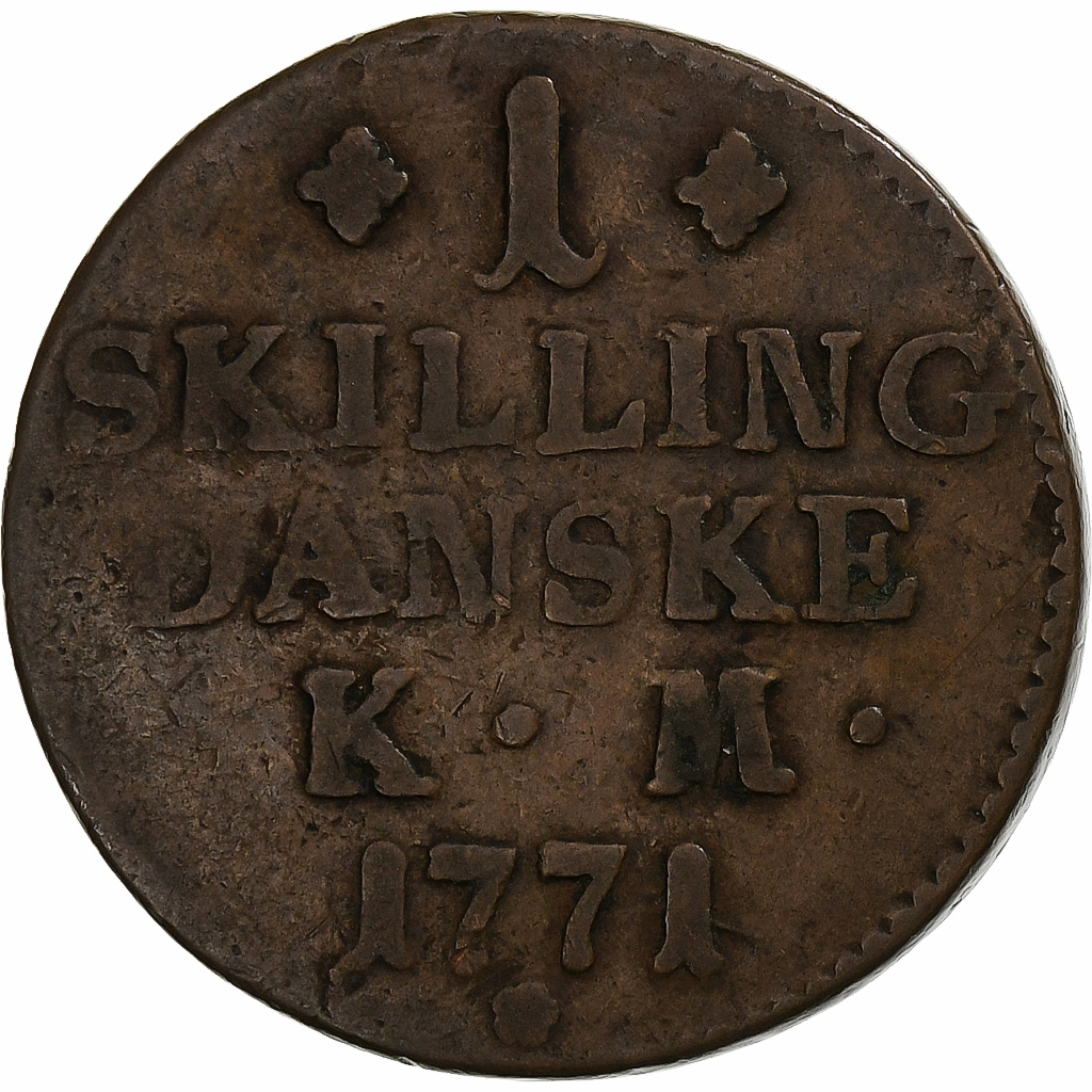 Denmark, Christian VII, Skilling danske, 1771, Copenhagen, Copper,