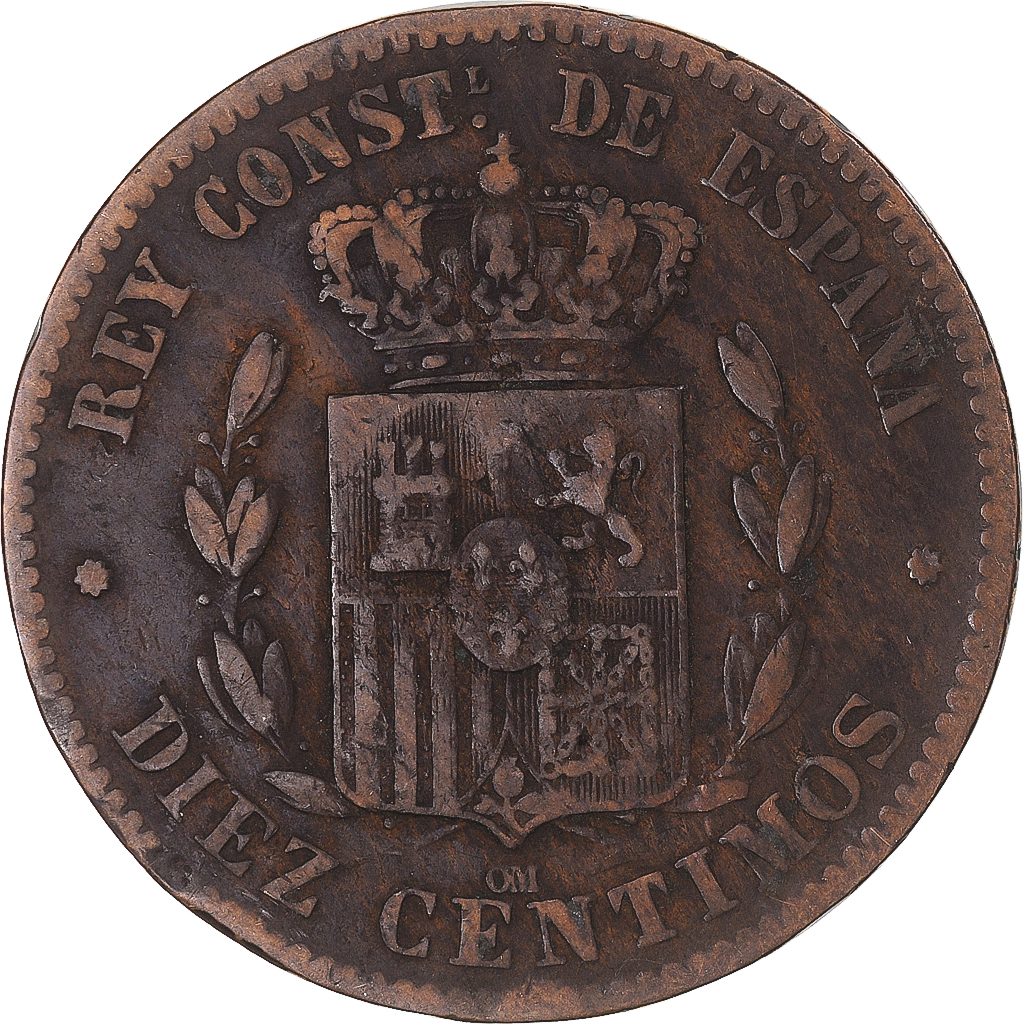Coin, Spain, 10 Centimos, 1878 | European Coins