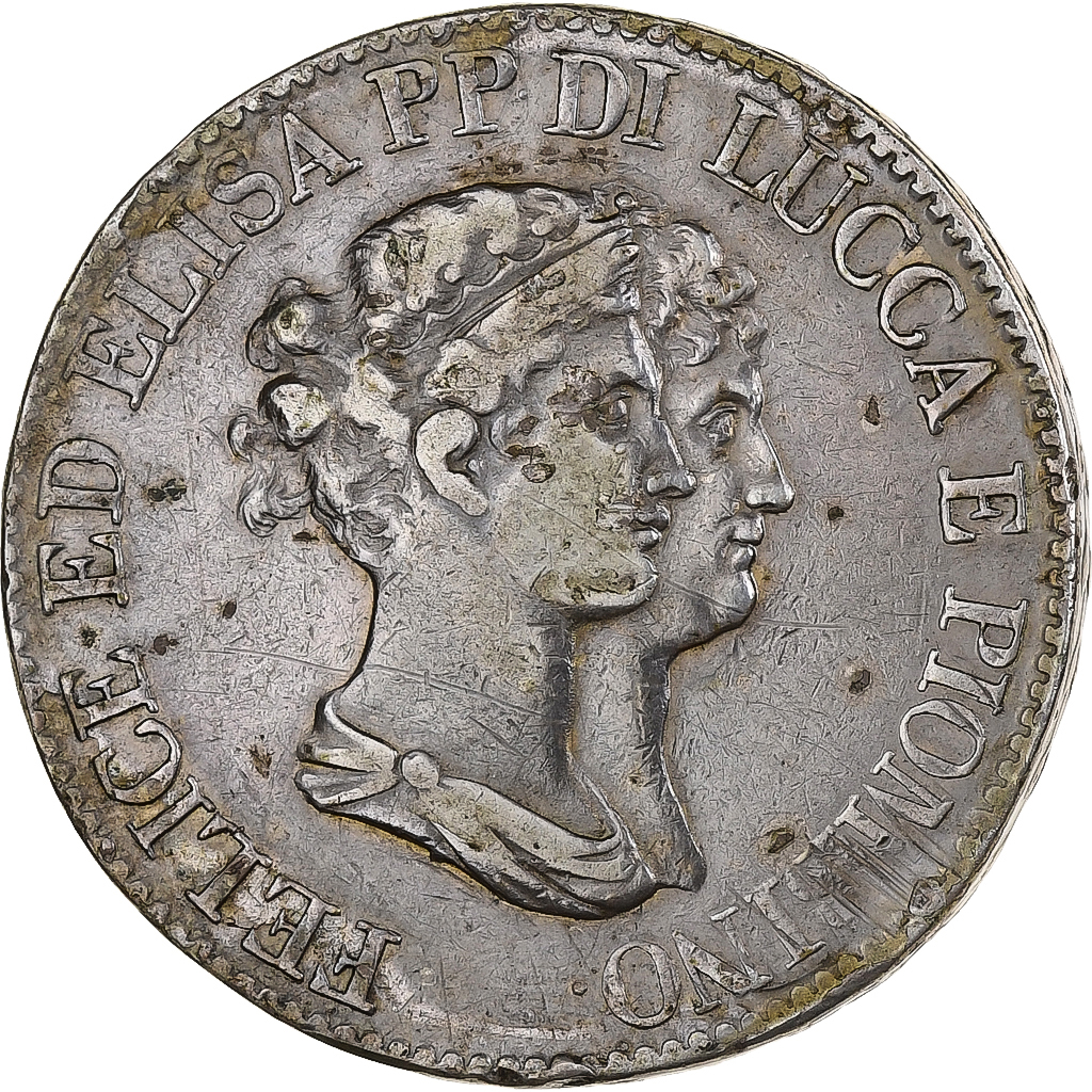 Principality of Lucca and Piombino, Felix and Elisa, 5 Franchi, 1807 ...