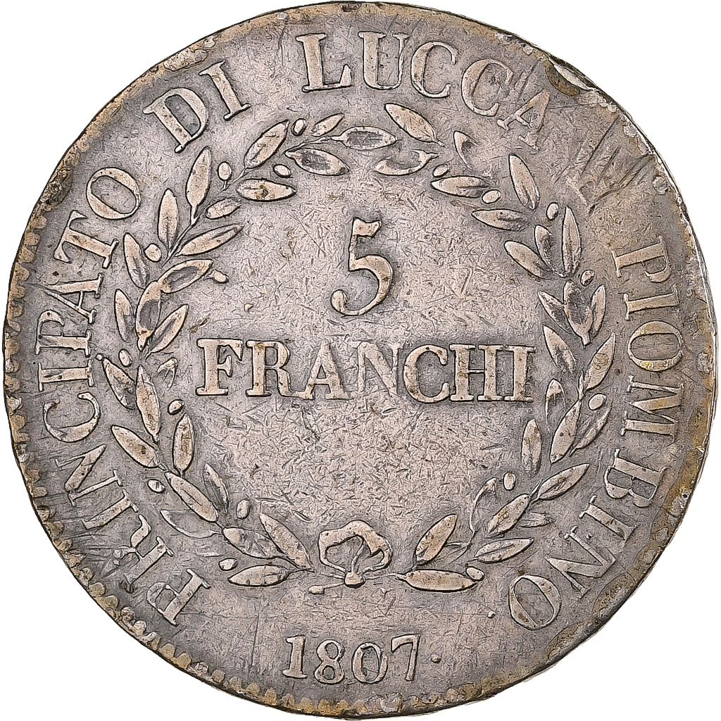 Principality of Lucca and Piombino, Felix and Elisa, 5 Franchi, 1807 ...