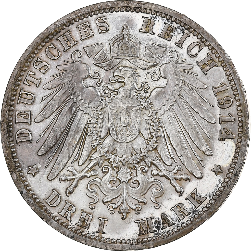 Kingdom of Prussia, Wilhelm II, 3 Mark, 1914, Berlin, Silver,