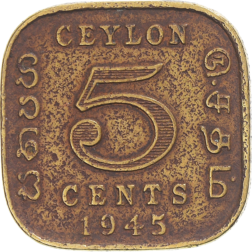 Coin, Ceylon, 5 Cents, 1945 | Asian and Middle Eastern Coins