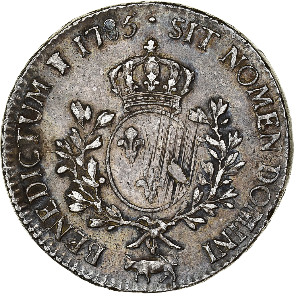 France, Louis XVI, Écu de Béarn aux branches d'olivier, 1785, Pau, Silver