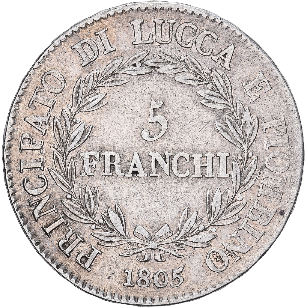 Principality of Lucca and Piombino, Felix and Elisa, 5 Franchi, 1805 ...