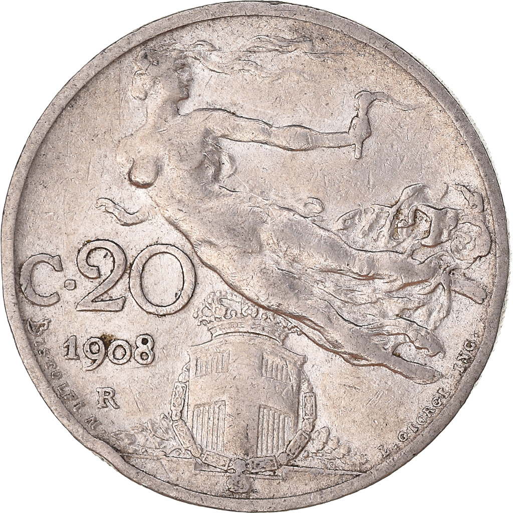 Coin, Italy, 20 Centesimi, 1908 | European Coins