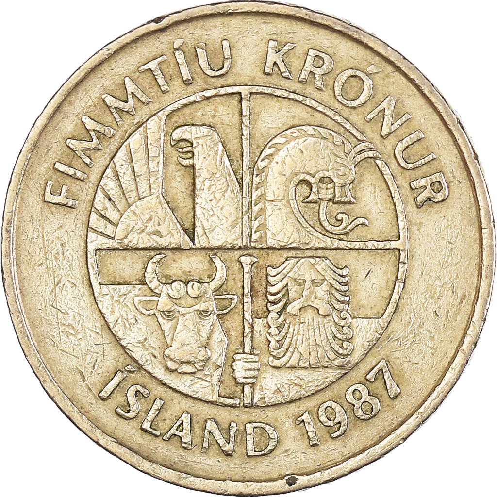 Coin, Iceland, 50 Kronur, 1987 | European Coins