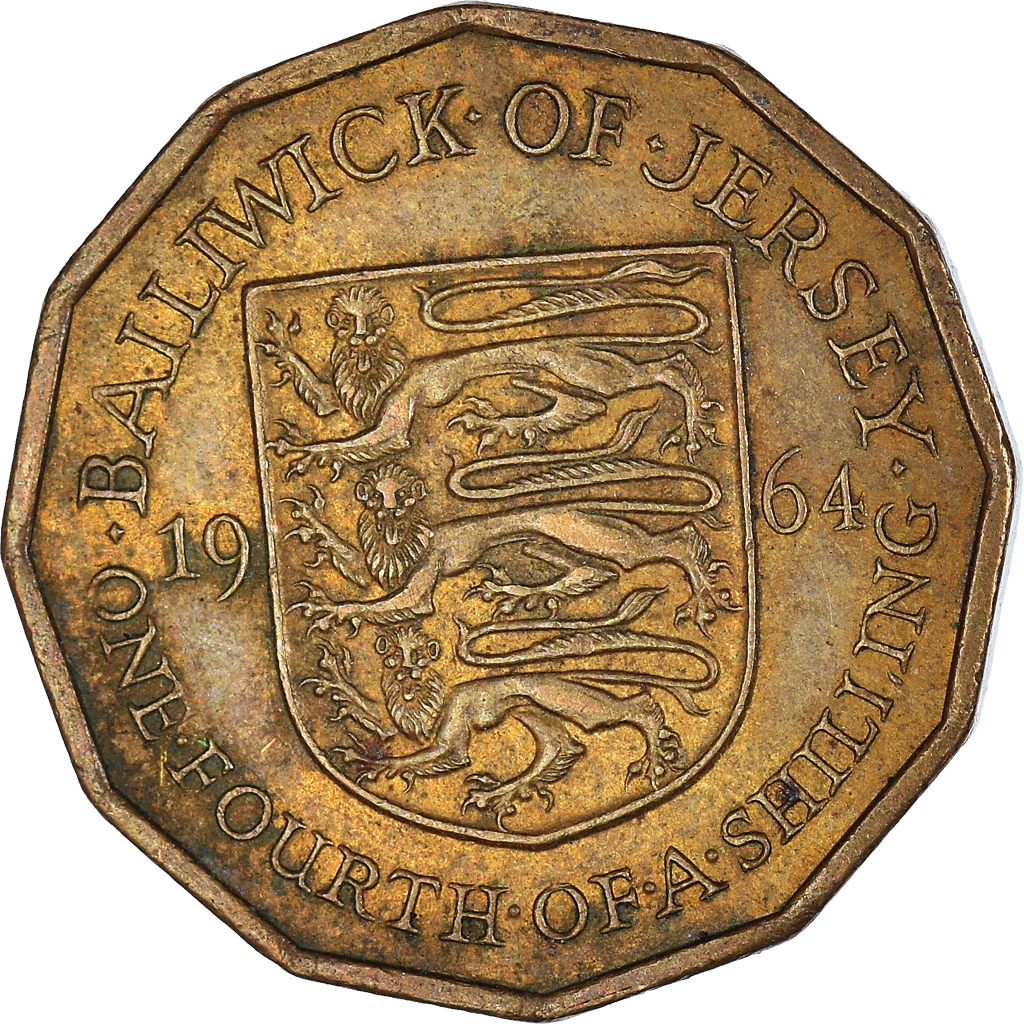 Coin, Jersey, 1/4 Shilling, 3 Pence, 1964 | European Coins