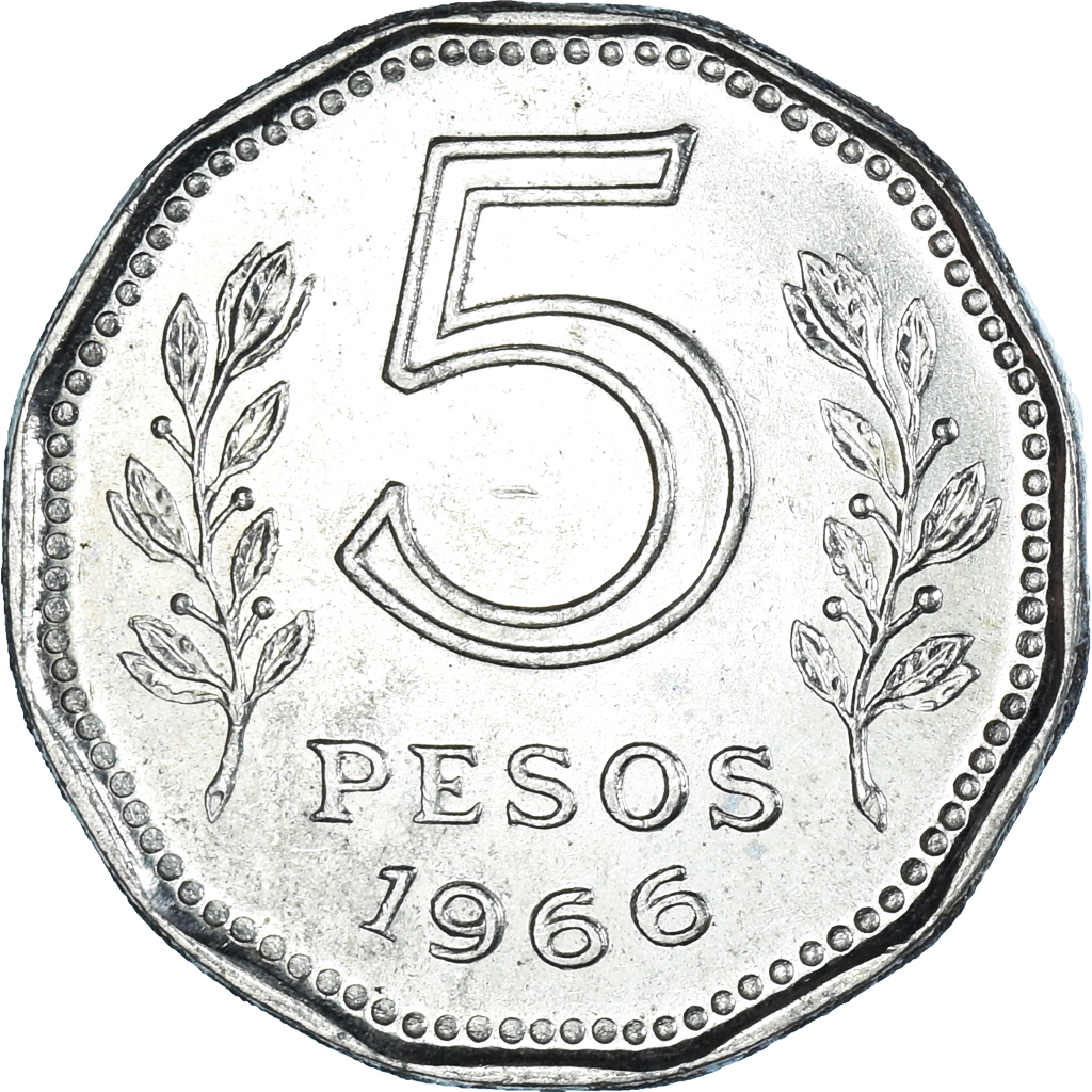 Coin, Argentina, 5 Pesos, 1966 | South American Coins