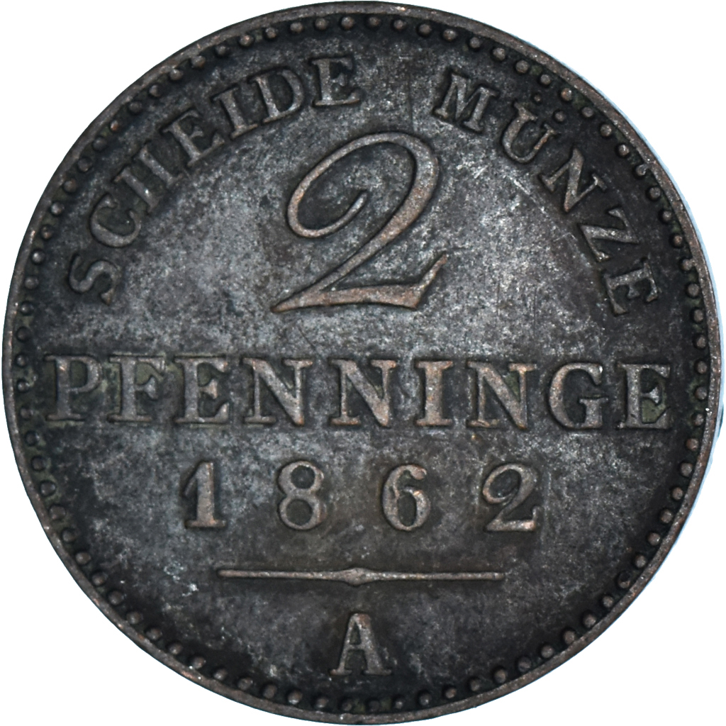 Coin, German States, 2 Pfennig, 1862 | European Coins