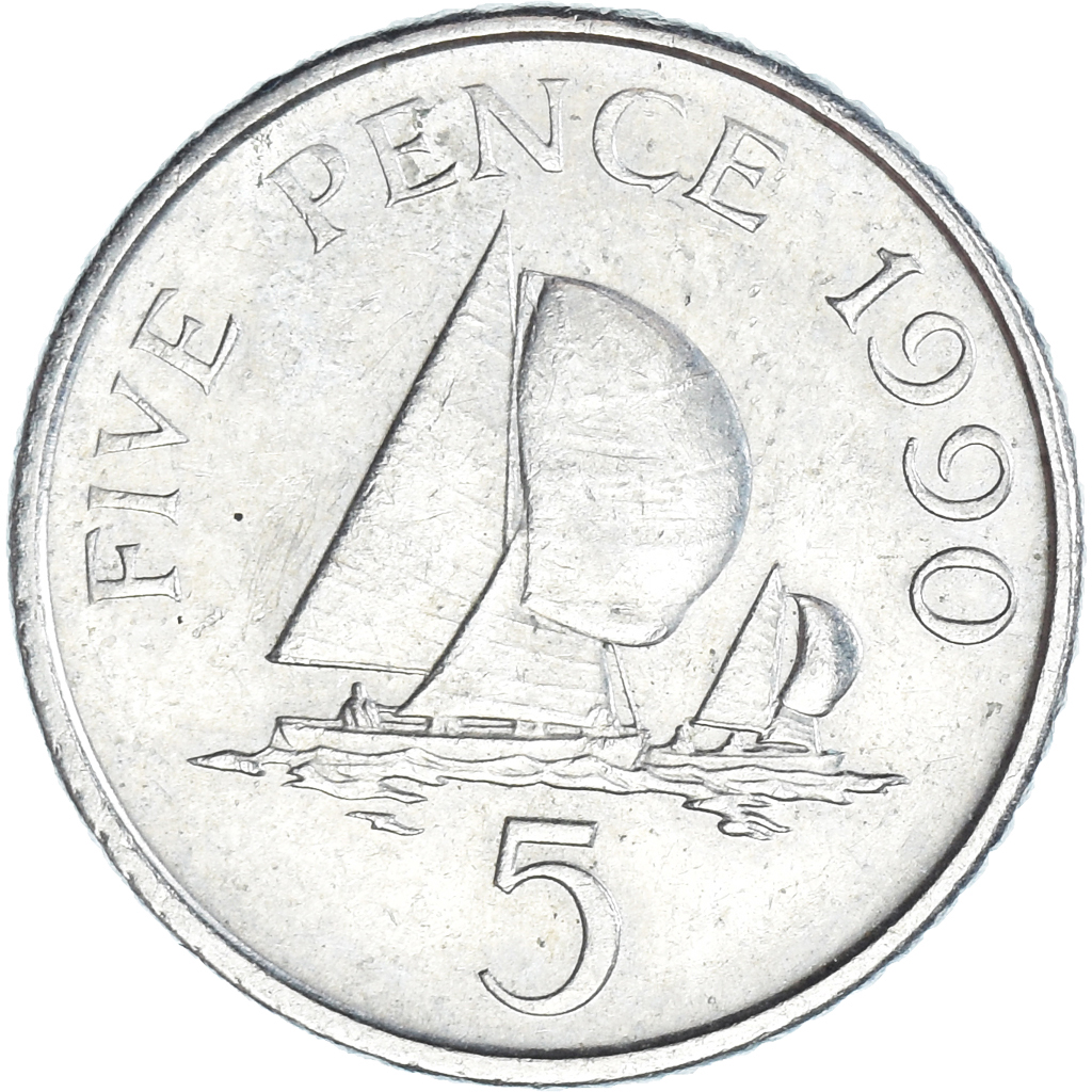 Coin, Guernsey, 5 Pence, 1990 | European Coins