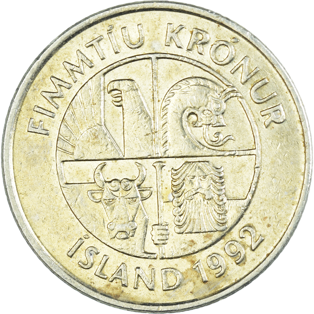 Coin, Iceland, 50 Kronur, 1992 | European Coins
