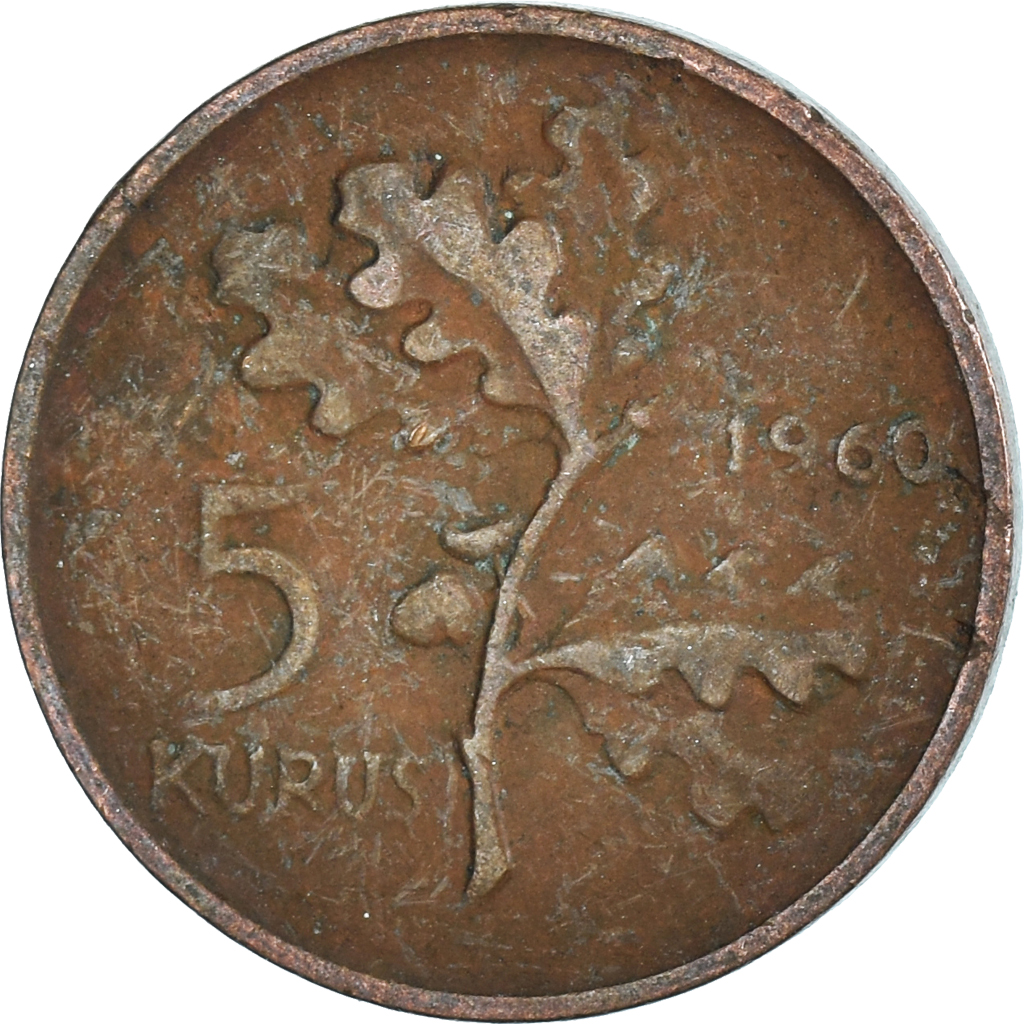 Coin, Turkey, 5 Kurus, 1960 | Asian and Middle Eastern Coins