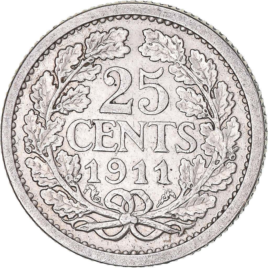 Coin, Netherlands, 25 Cents, 1911 | European Coins