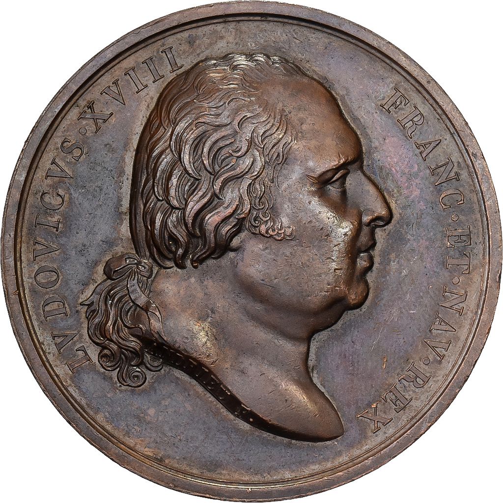 France, Medal, Louis XVIII, Treaty of Paris, 1814, Bronze, Andrieu,