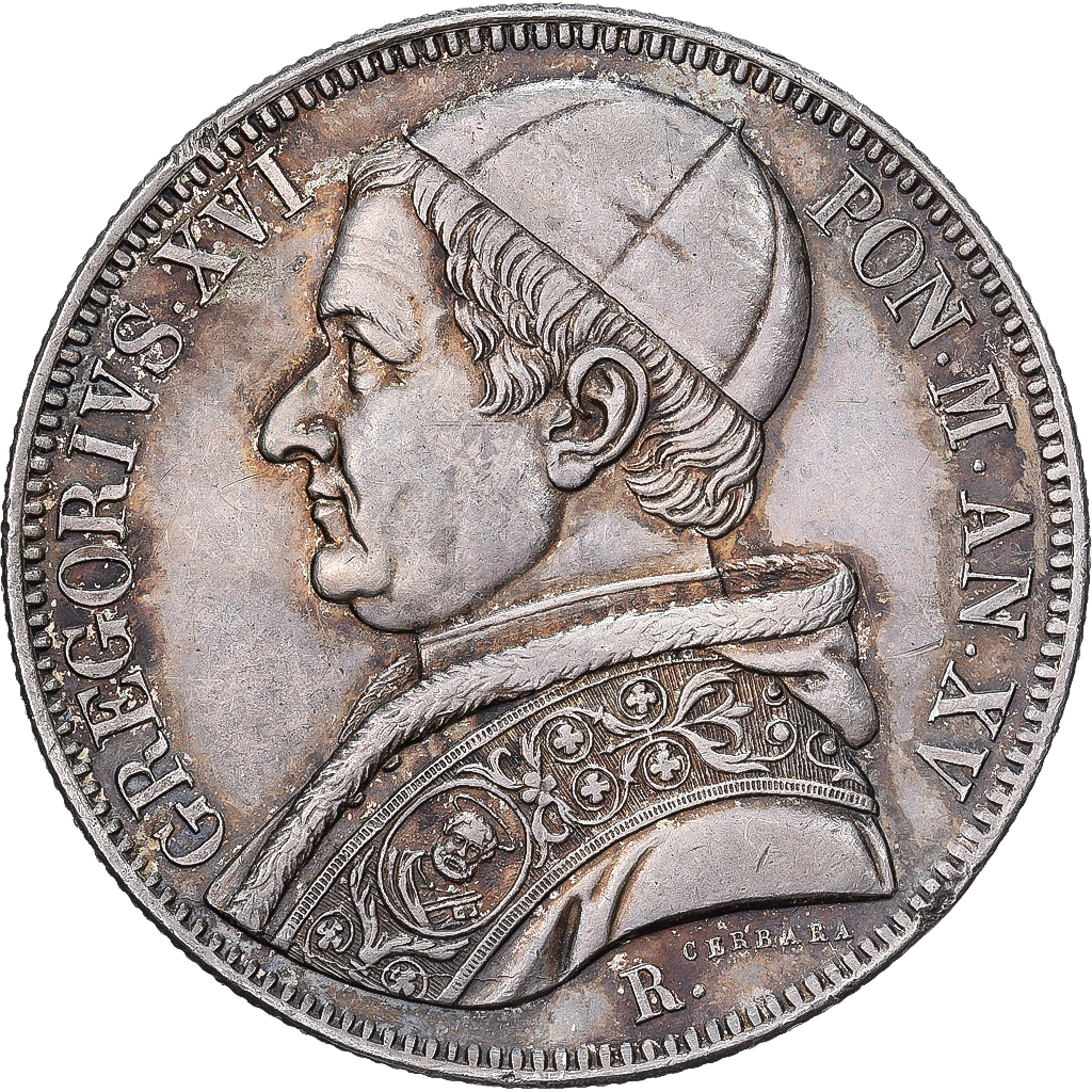 Papal States, Gregory XVI, Scudo, 1845, Rome, Silver, | European Coins