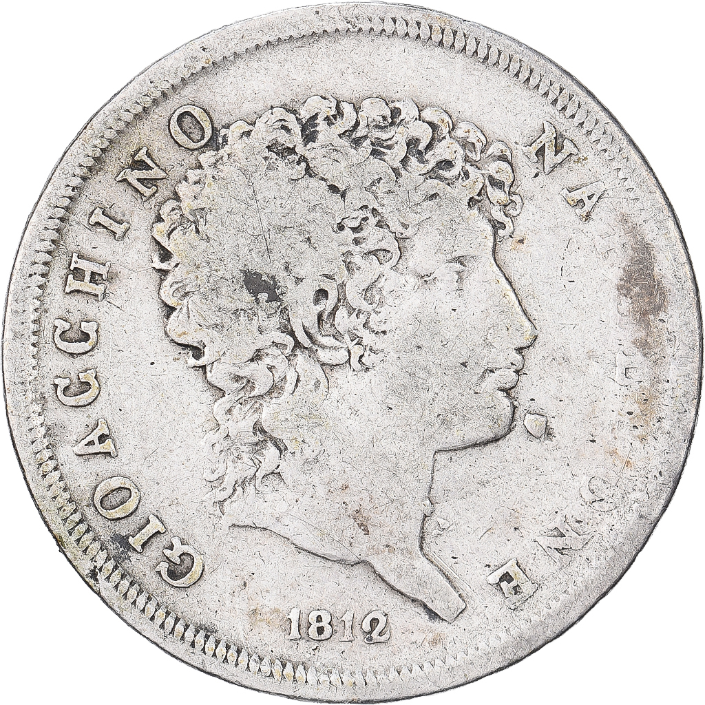 Kingdom of Naples, Joachim Murat, 1 Lira, 1812, Coin alignment, Silver