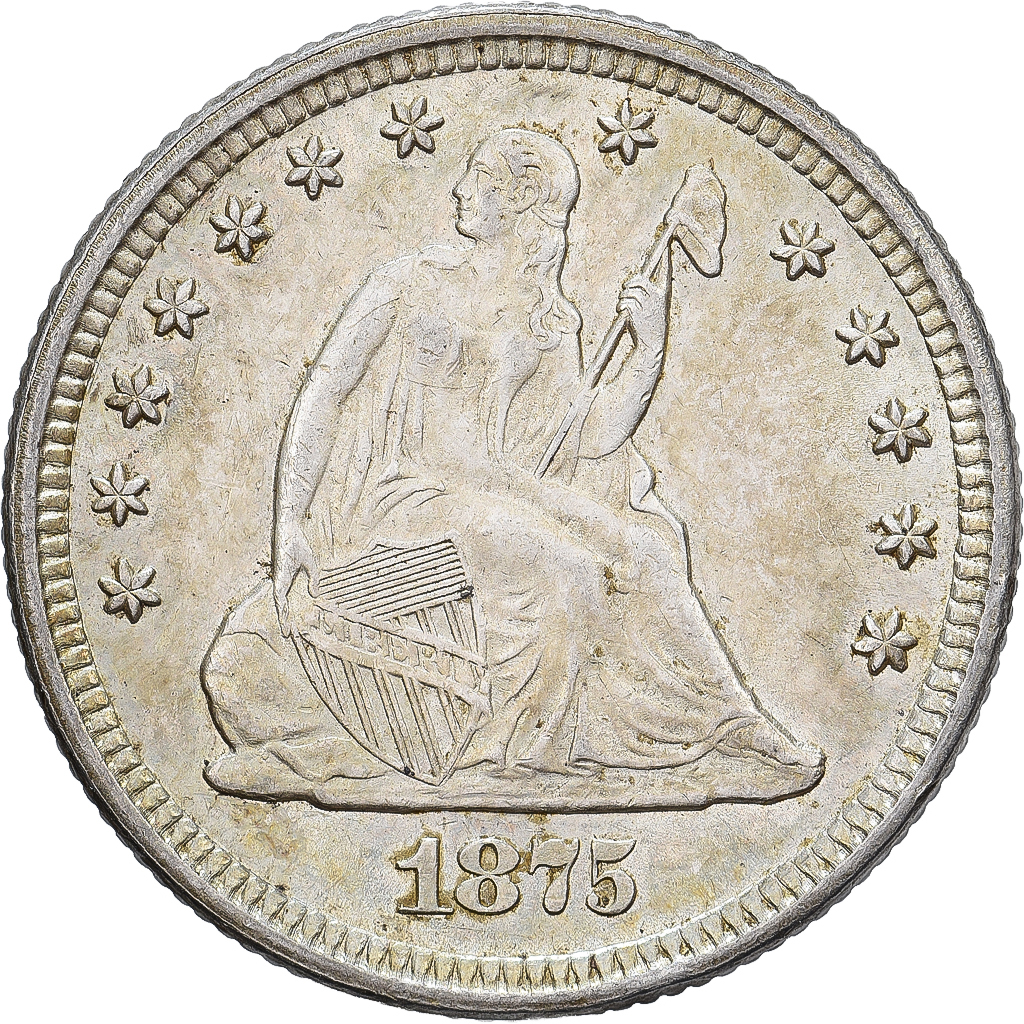 United States, quarter dollar, Seated Liberty, 1875, Philadelphia, Silver