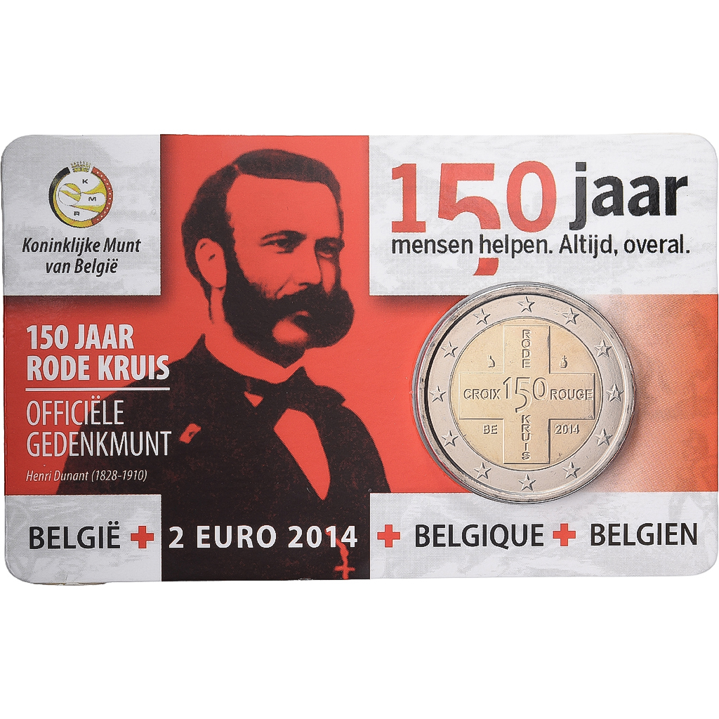 Belgium, 2 Euro, 150 ans de la Croix Rouge, Coin card, 2014, Bi-Metallic