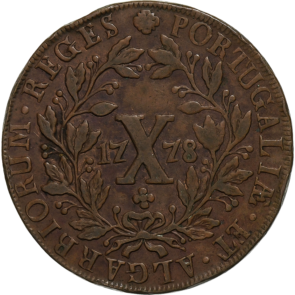 Portugal, Maria I and Pedro III, 10 Reis, 1778, Lisbon, Copper,