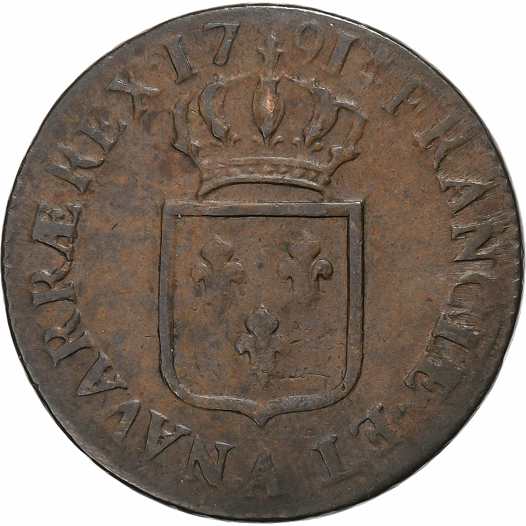 France, Louis XVI, Sol, 1791, Paris, Copper, , Gadoury:350 | European Coins
