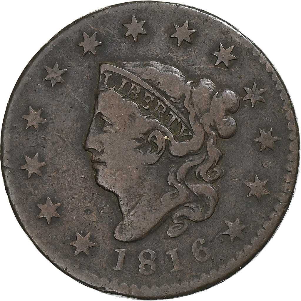 United States, Cent, Coronet Head, 1816, Philadelphia, Copper,