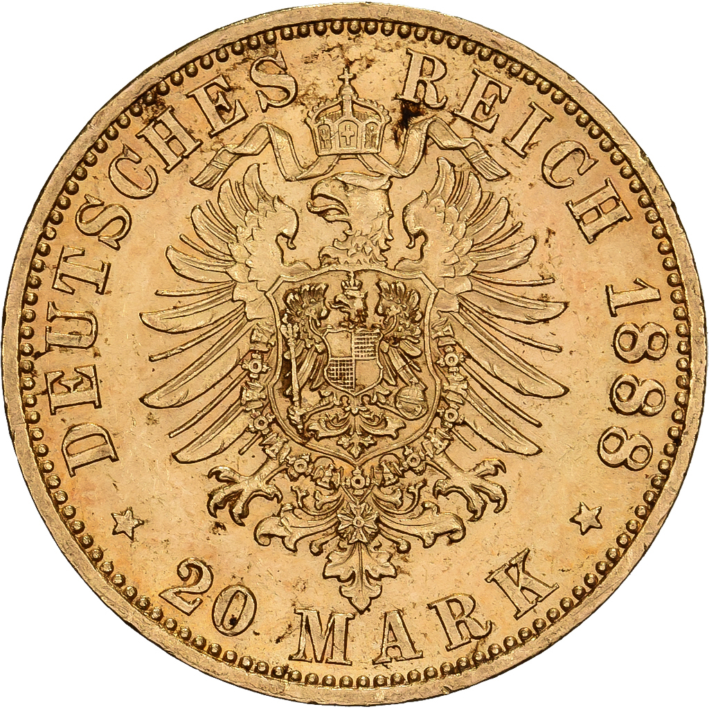 Kingdom of Prussia, Friedrich III, 20 Mark, 1888, Berlin, Gold,