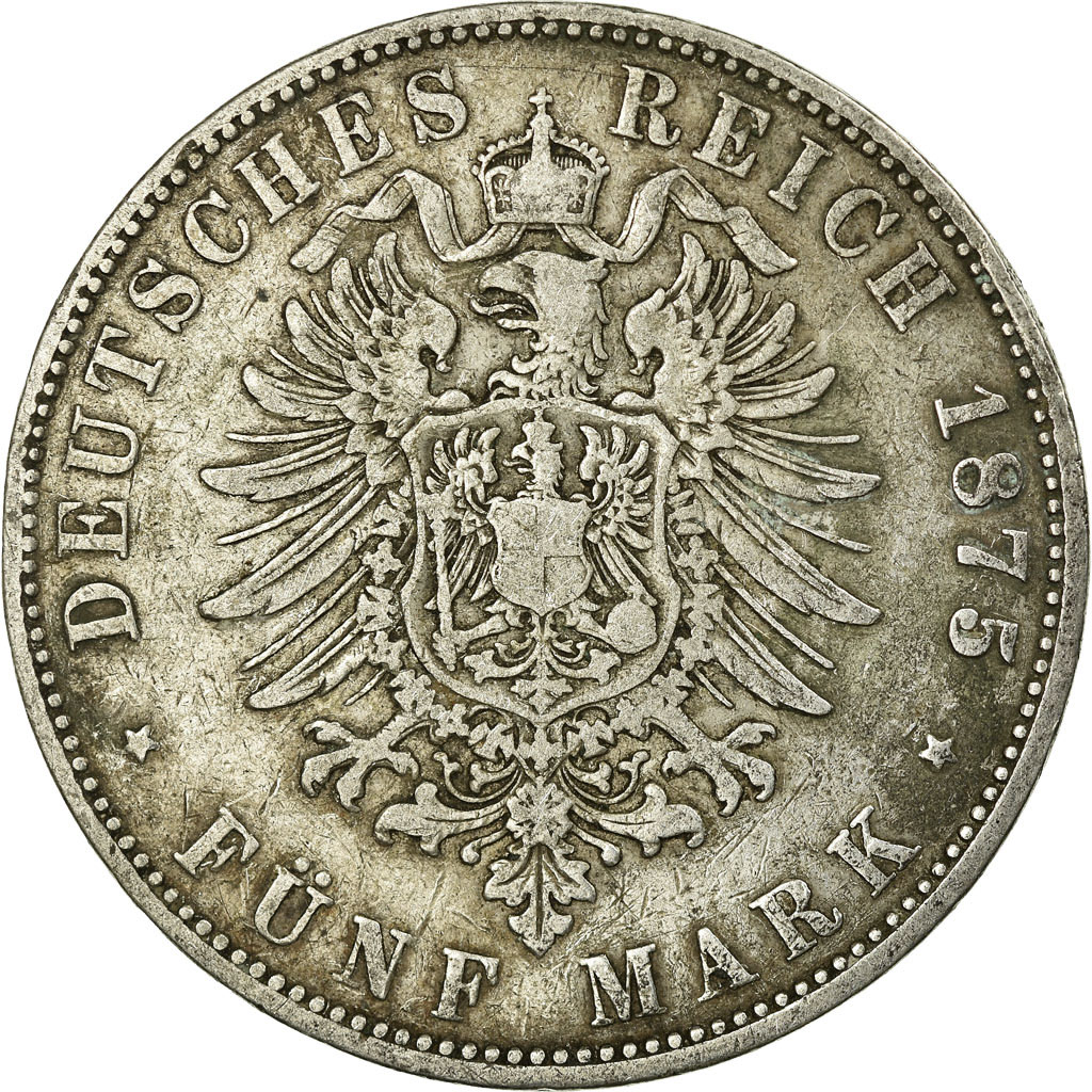 Coin, German States, HESSE-DARMSTADT, Ludwig III, 5 Mark, 1875, Darmstadt
