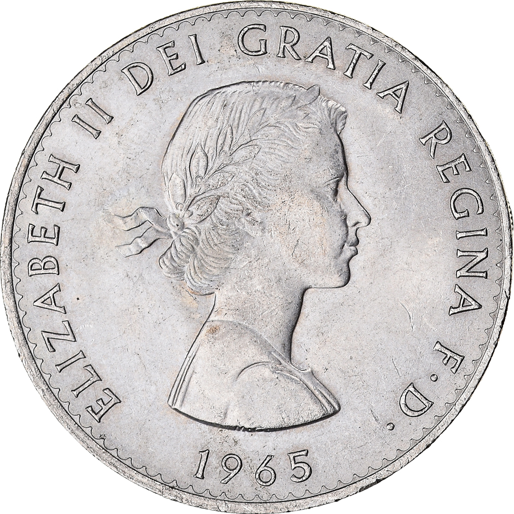 Coin, Great Britain, Elizabeth II, Crown, 1965, Winston Churchill,