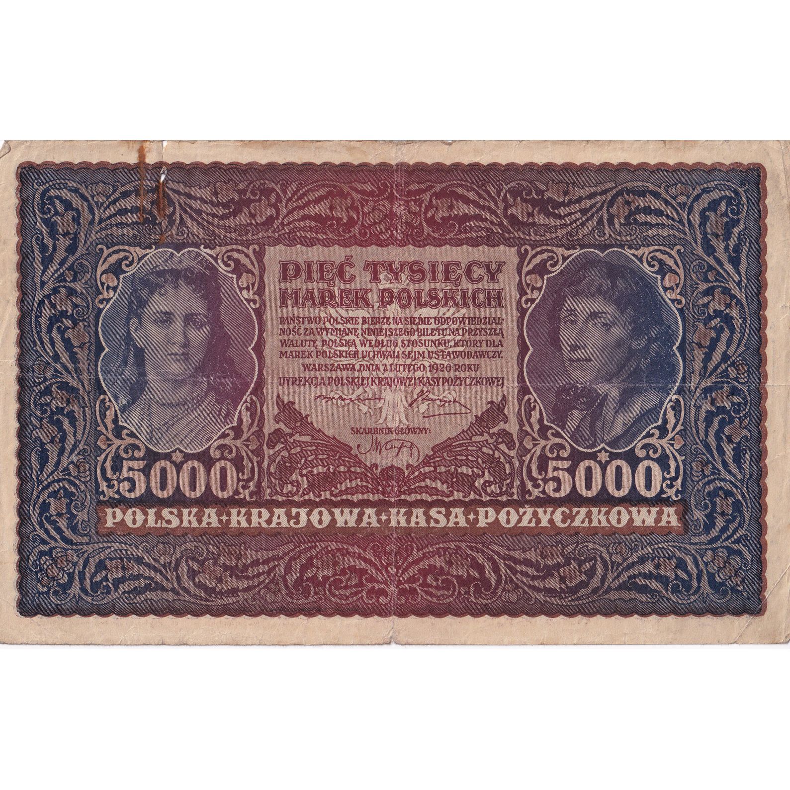 Banknote, Poland, 5000 Marek, 1920, 1920-02-07, KM:31, VF(20-25)
