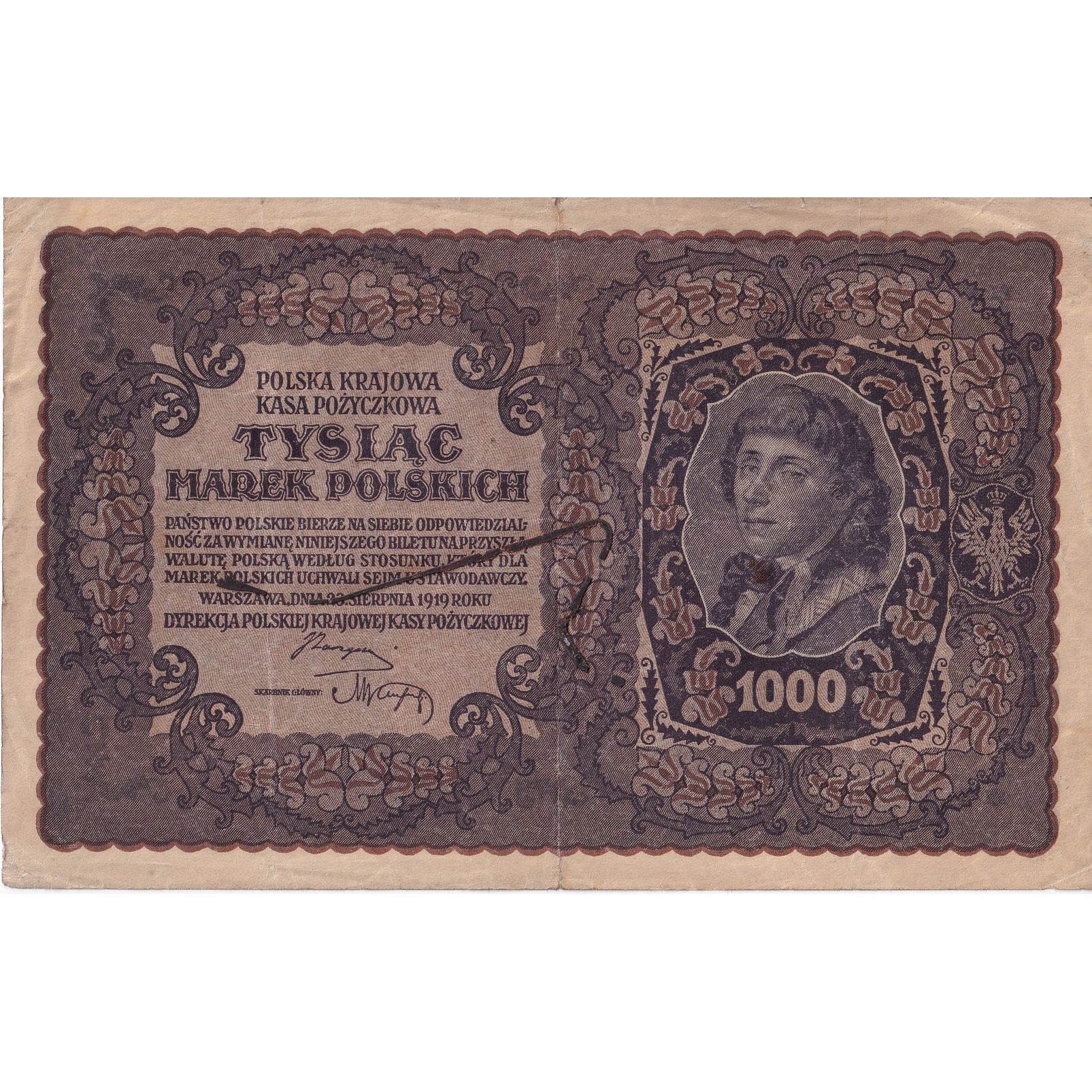 Banknote, Poland, 1000 Marek, 1919, 1919-08-23, KM:29, VG(8-10)