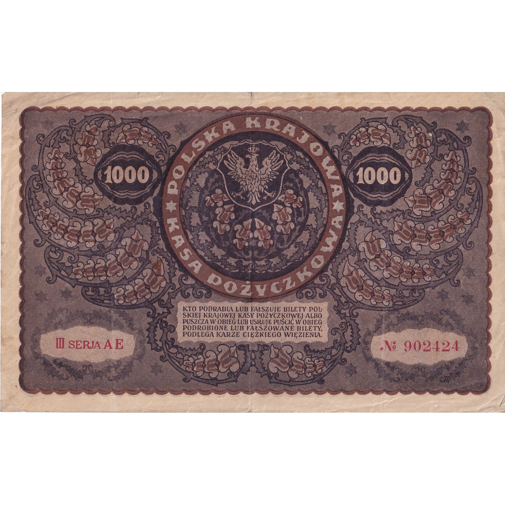 Banknote, Poland, 1000 Marek, 1919, 1919-08-23, KM:29, VG(8-10)