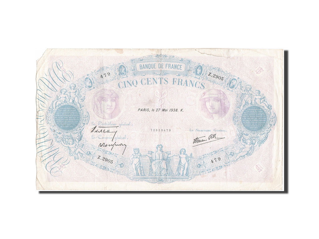 Banknote, France, 500 Francs, 500 F 1888-1940 ''Bleu et Rose'', 1938