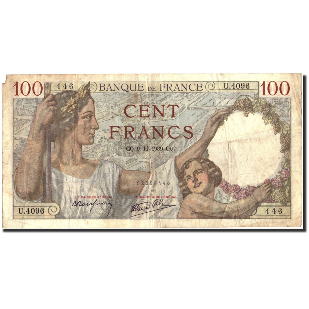 Banknote, France, 100 Francs, 100 F 1939-1942 ''Sully'', 1939, 1939-11-09
