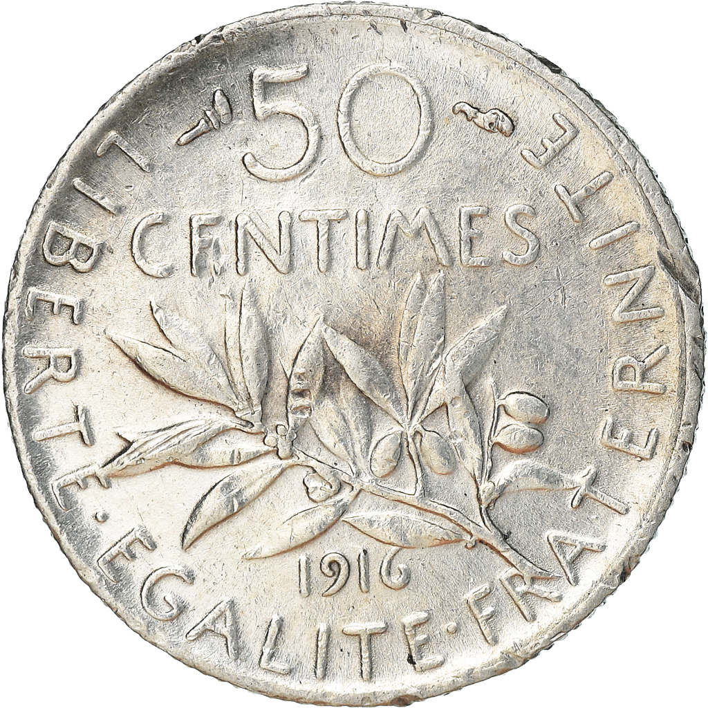 Coin, France, Semeuse, 50 Centimes, 1916, Paris, , Silver, KM:854