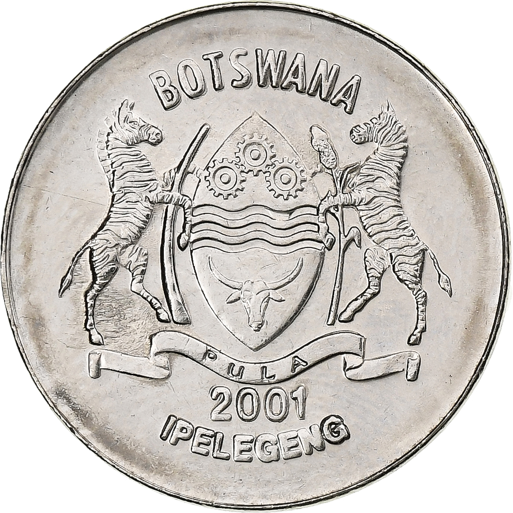 Botswana, 50 Thebe, 2001, British Royal Mint, Nickel plated steel,