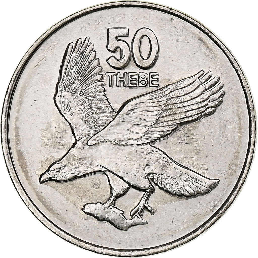Botswana, 50 Thebe, 2001, British Royal Mint, Nickel plated steel,