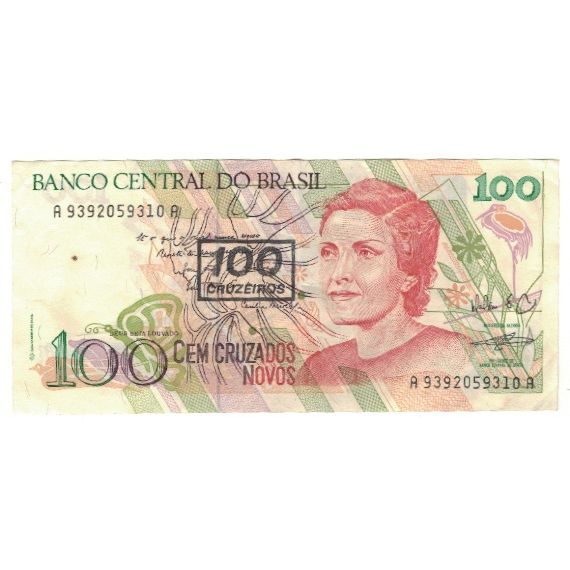 Banknote, Brazil, 100 Cruzeiros on 100 Cruzados Novos, KM:224b, EF(40-45)