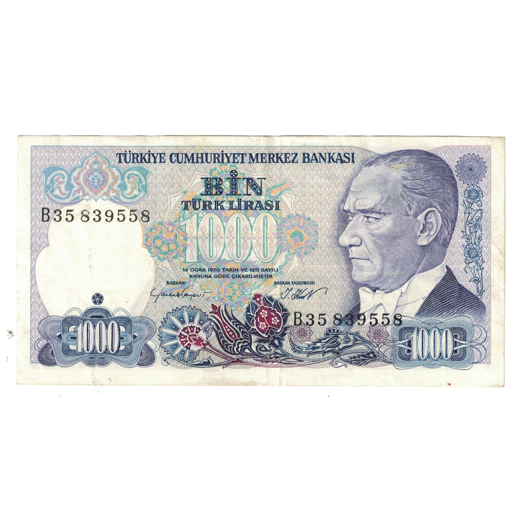 Banknote, Turkey, 1000 Lira, 1970, KM:191, EF(40-45) | World Paper Money