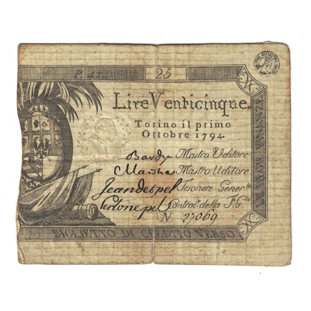 Banknote, Italy, Lire, 1794, 25 LIRE, VF(20-25) | World Paper Money